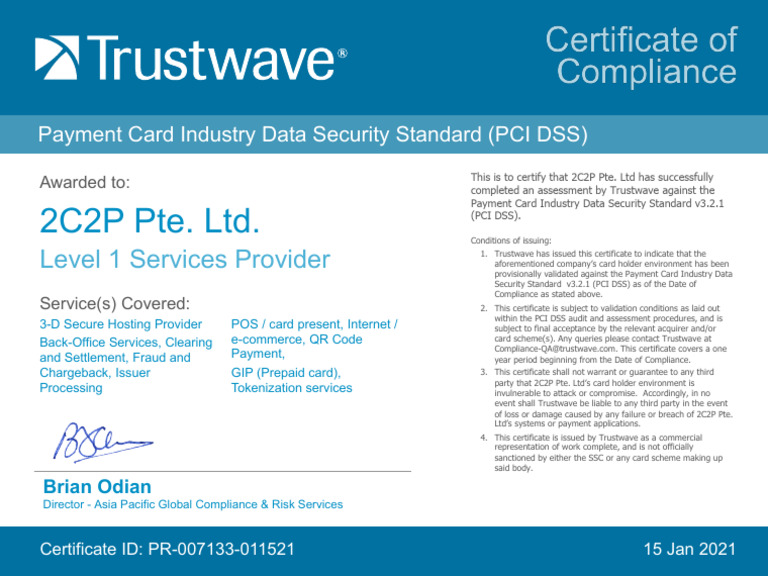 2C2P Pte. LTD.: Level 1 Services Provider | PDF | Payment Card Industry ...