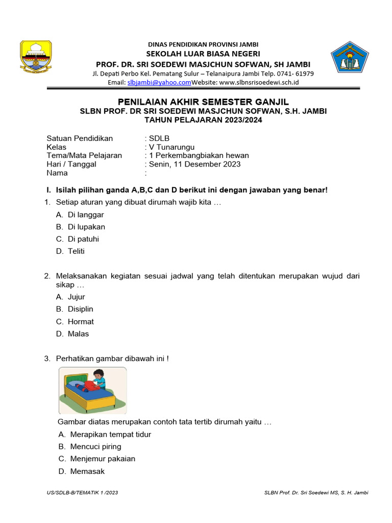 Tema 1 Soal V SDLB-B | PDF | Seni & Disiplin Bahasa
