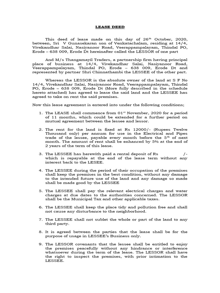 Lease Deed | PDF | Lease | Property Law