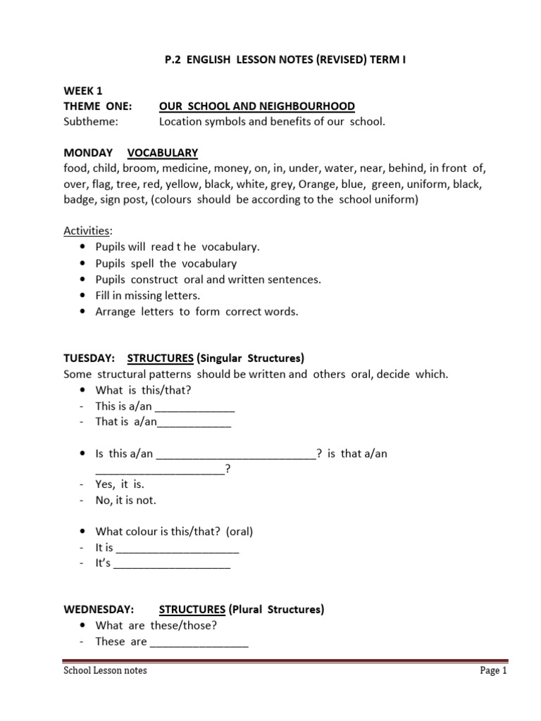 P.2 English (Revised) Lesson Notes - 034704 | PDF | Pronoun ...