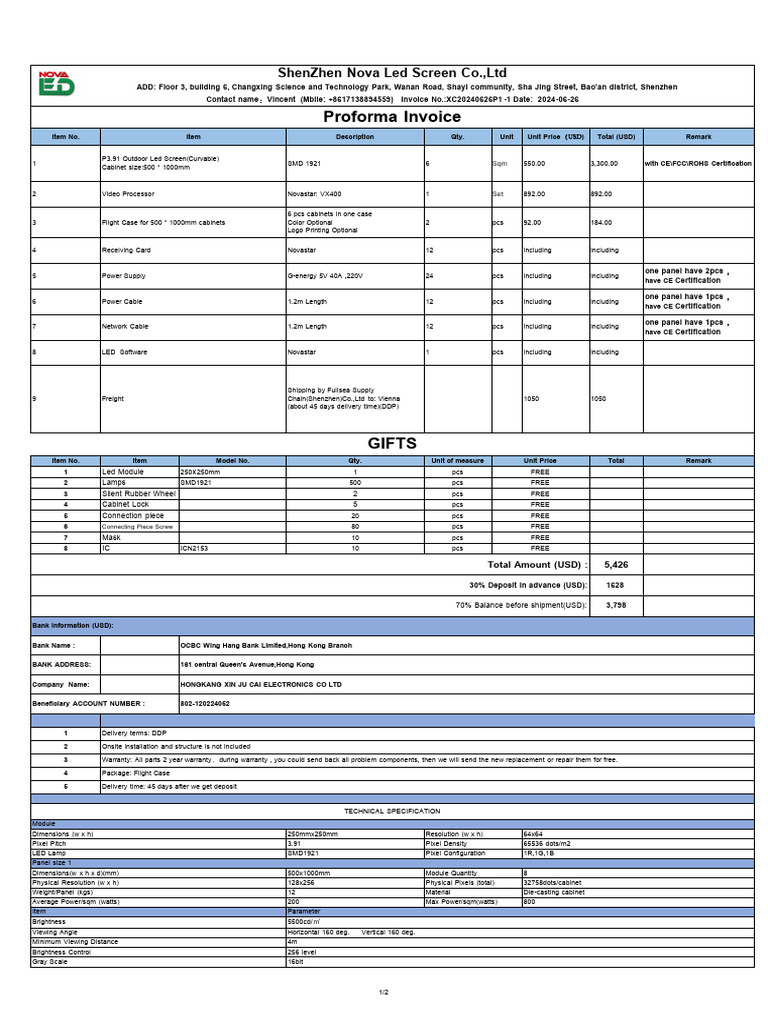 Quotation For 6 SQM P3.91 500 1000mm Outdoor Curvable Led Screen ...