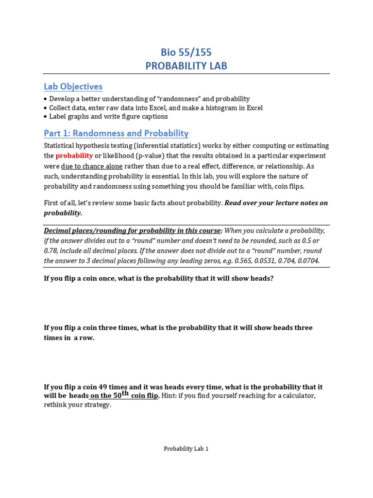 Probability Lab | PDF | Microsoft Excel | P Value