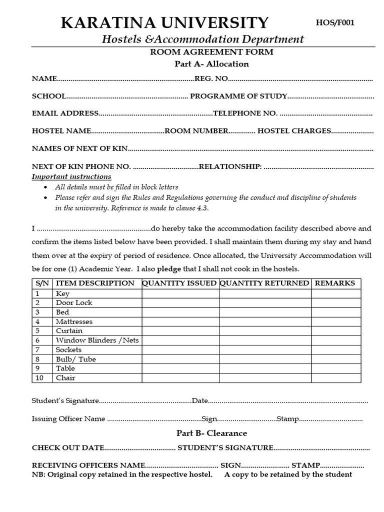 Room Agreement Form For University Residence | PDF | Technology ...