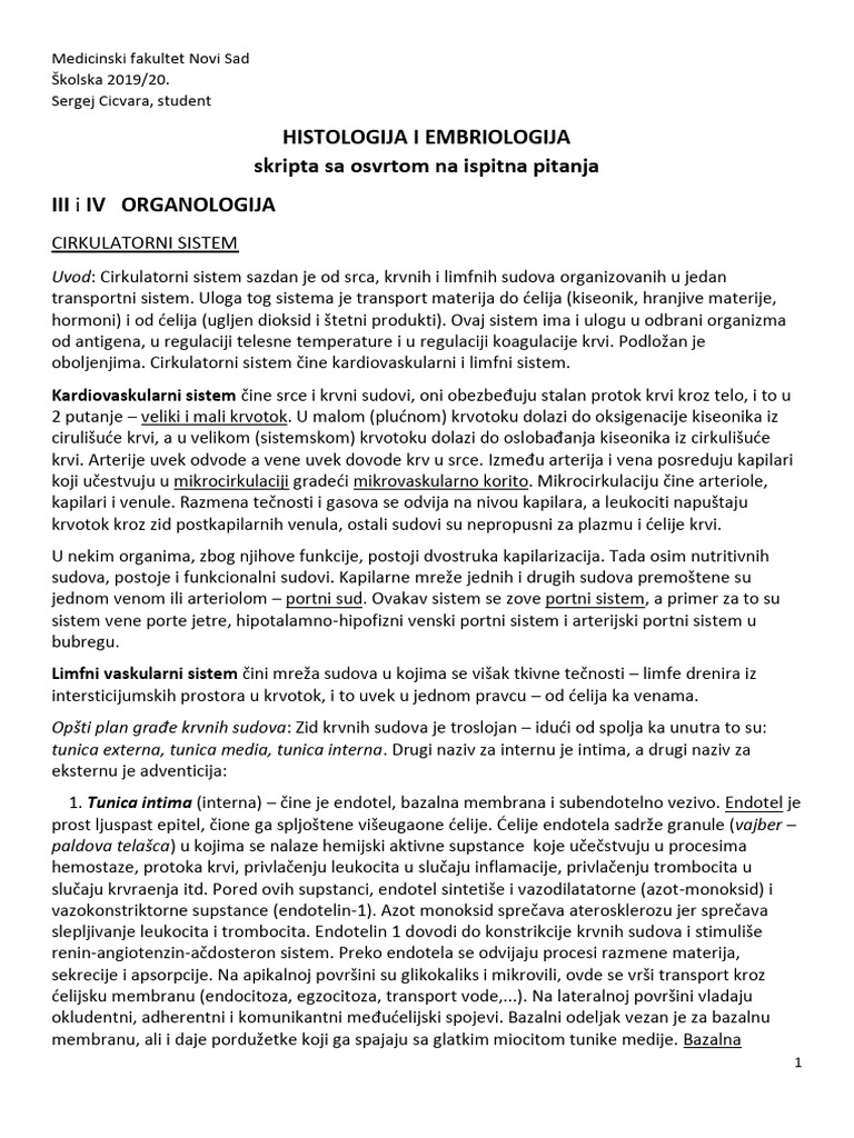 Histologija - Ispitna Pitanja | PDF