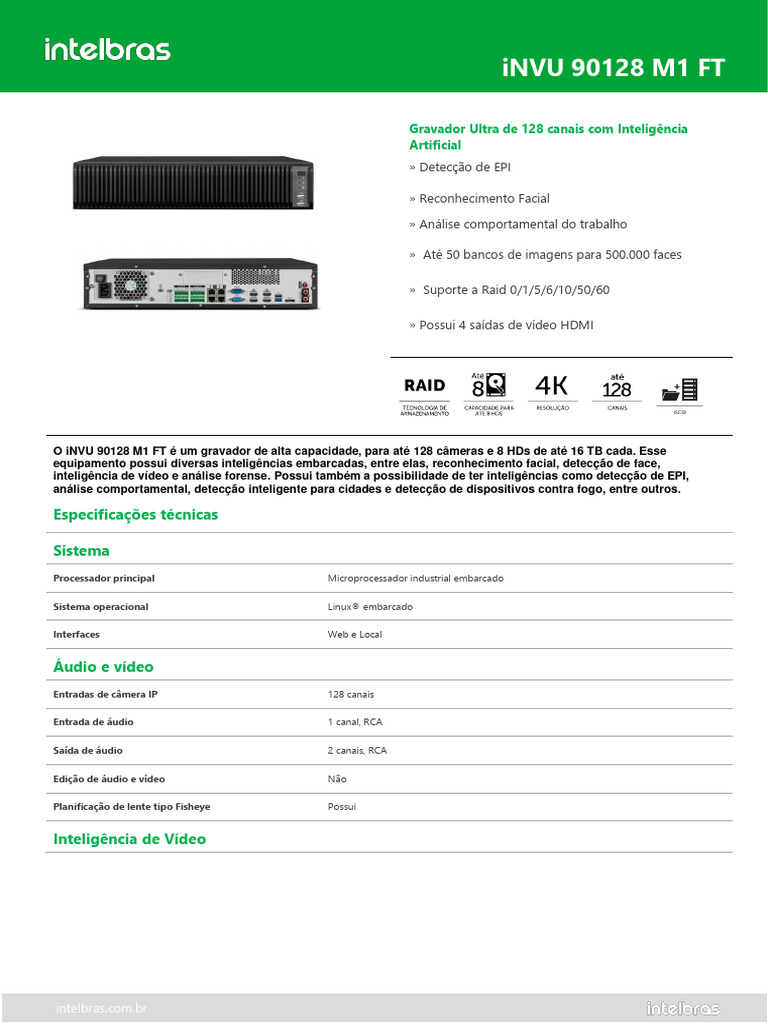 Gravador Intelbras iNVU 90128 M1 FT | PDF | USB | Rede de computadores