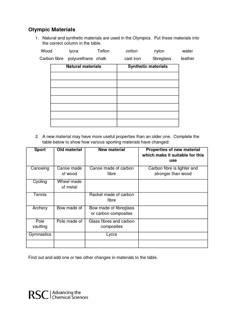 Olympic Sports Materials Evolution | PDF