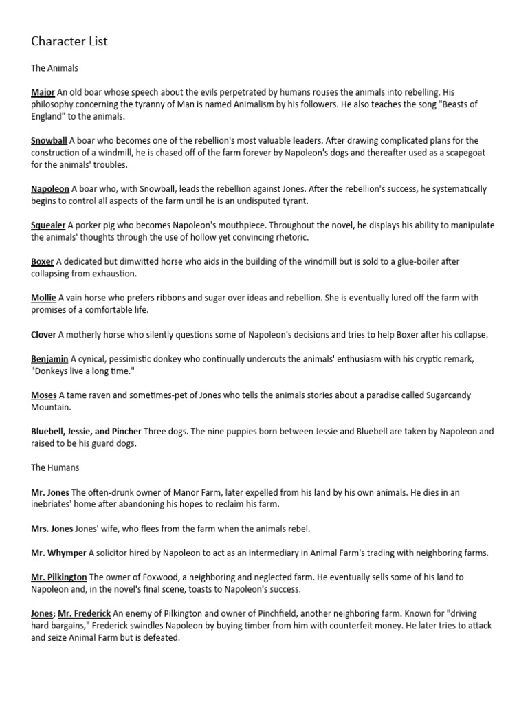 Animal Farm Character Overview | PDF