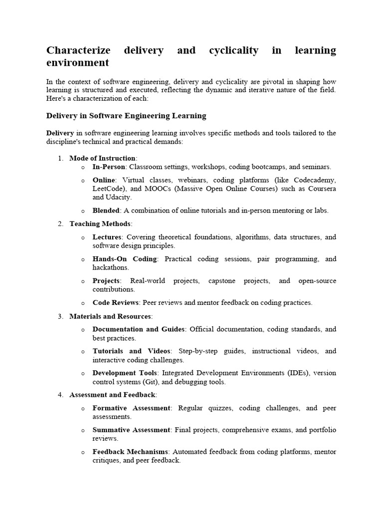 Characterize Delivery and Cyclicality in Learning Environment | PDF ...