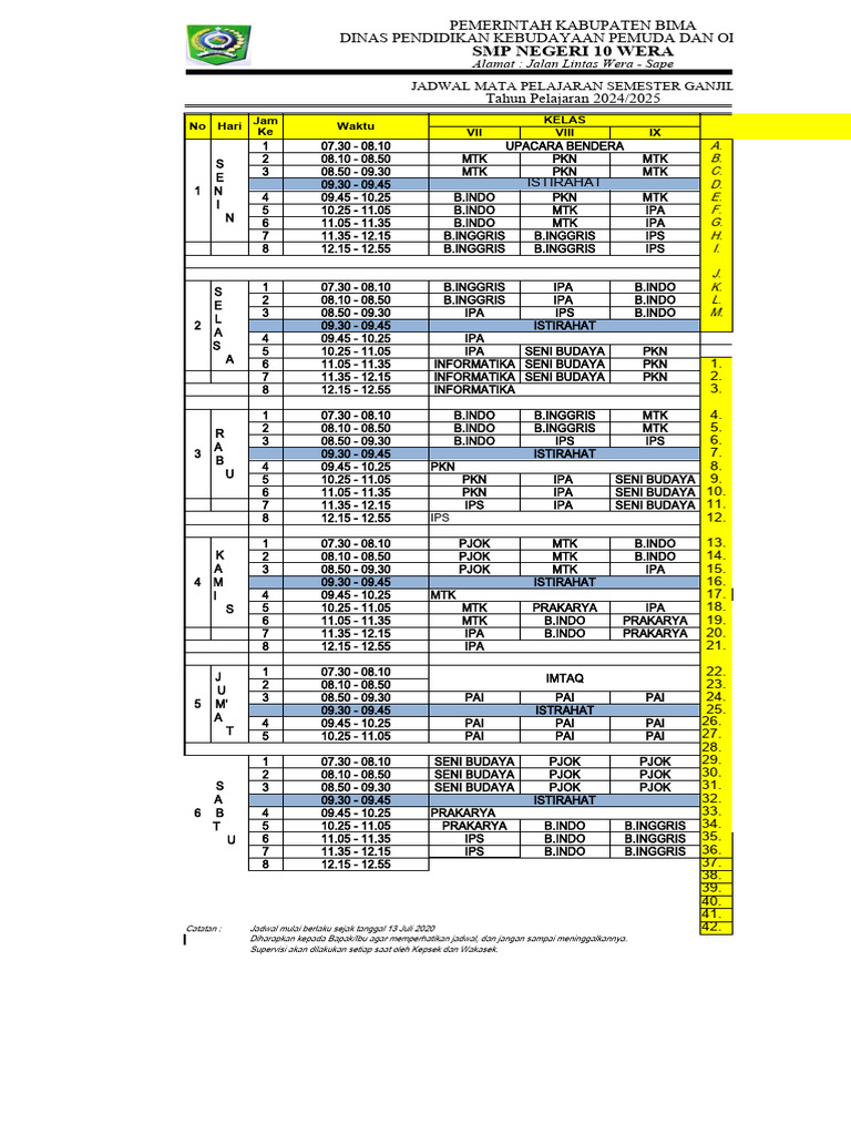Jadwal Semester Ganjil Tahun Pelajaran 2024/2025 | PDF