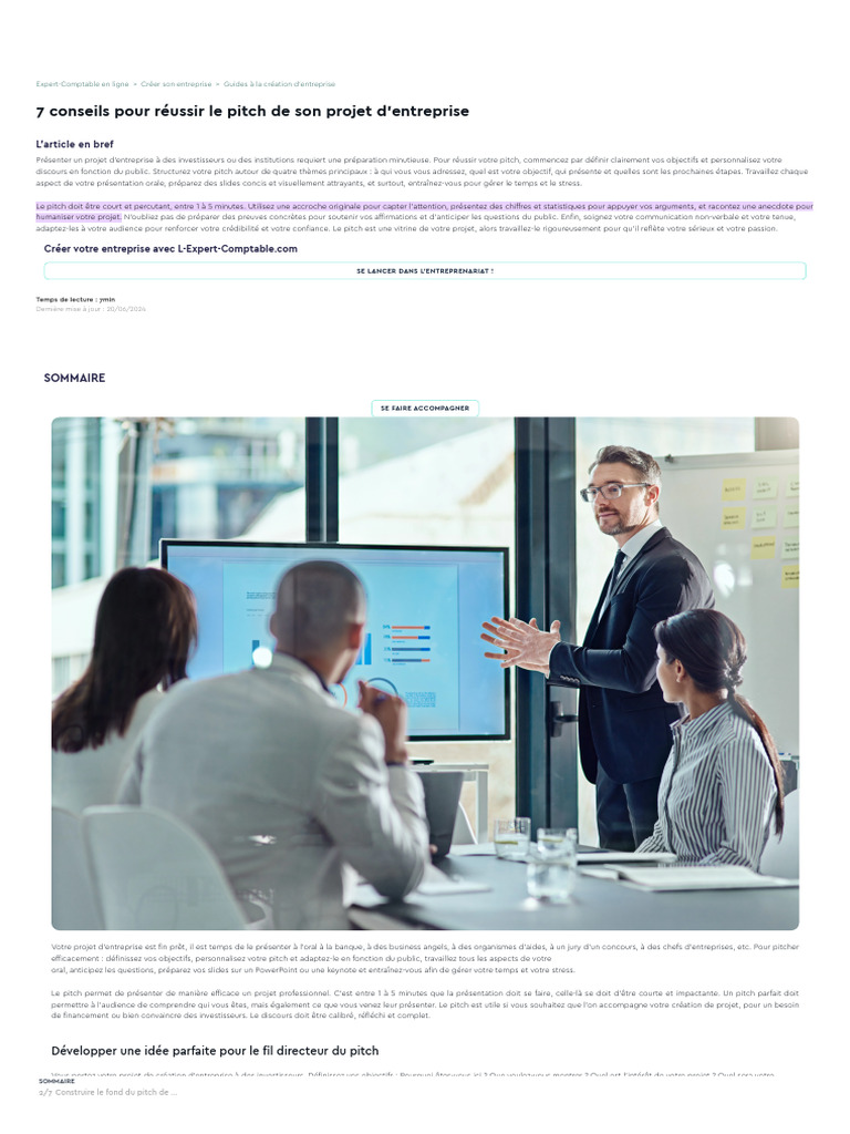 7 Conseils Pour Réussir Le Pitch de Son Projet D'entreprise | PDF ...
