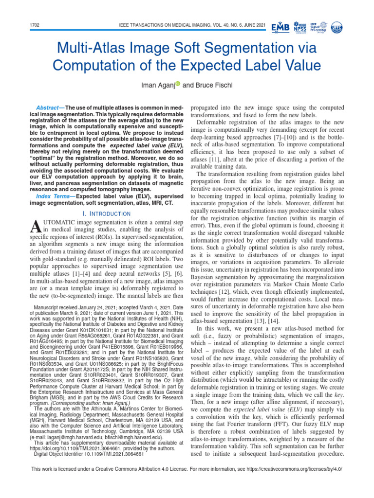 Multi-Atlas Image Soft Segmentation Via Computation of The Expected Label Value | PDF | Image ...