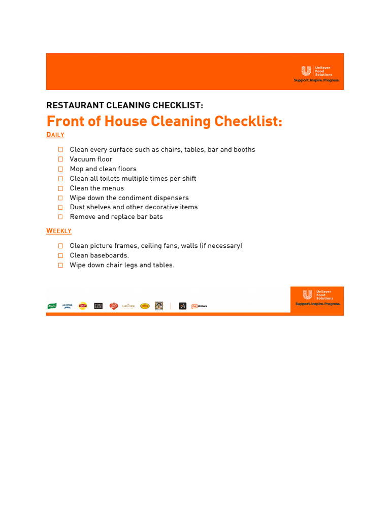 Restaurant Cleaning Checklist Guide | PDF