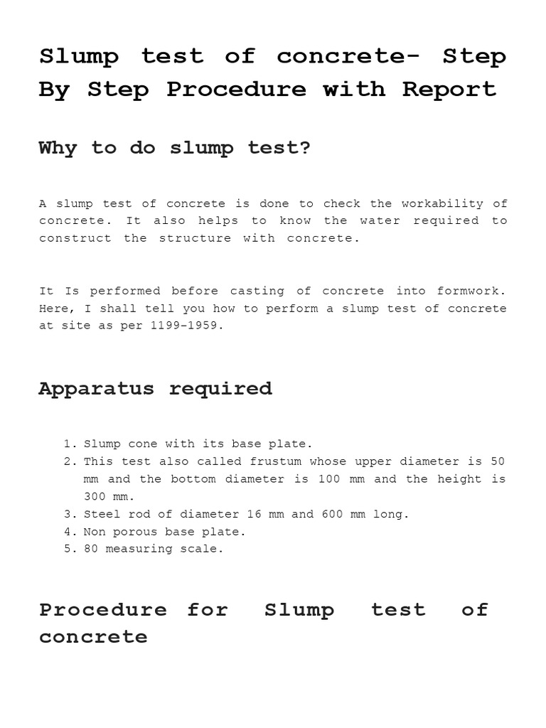 Slump Cone Test of Concrete | PDF | Concrete | Composite Material