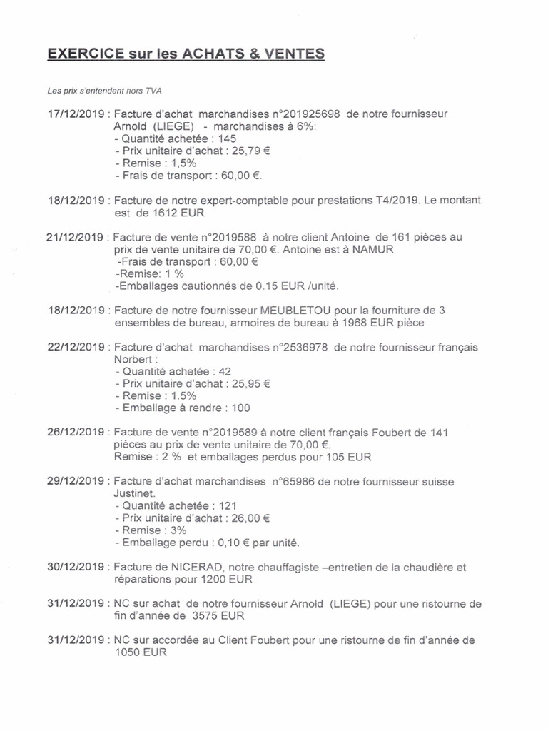 CPT - Syllabus Exercices - Partie I Achats & Ventes | PDF