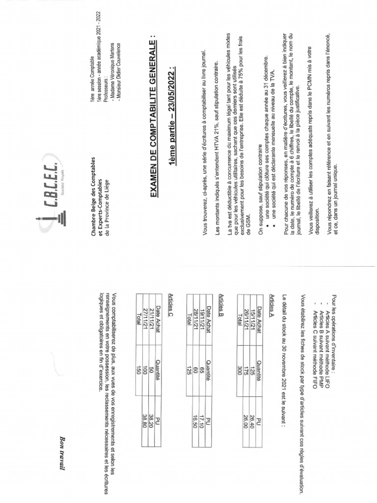 examen CPT 1ère session - 21-22 | PDF