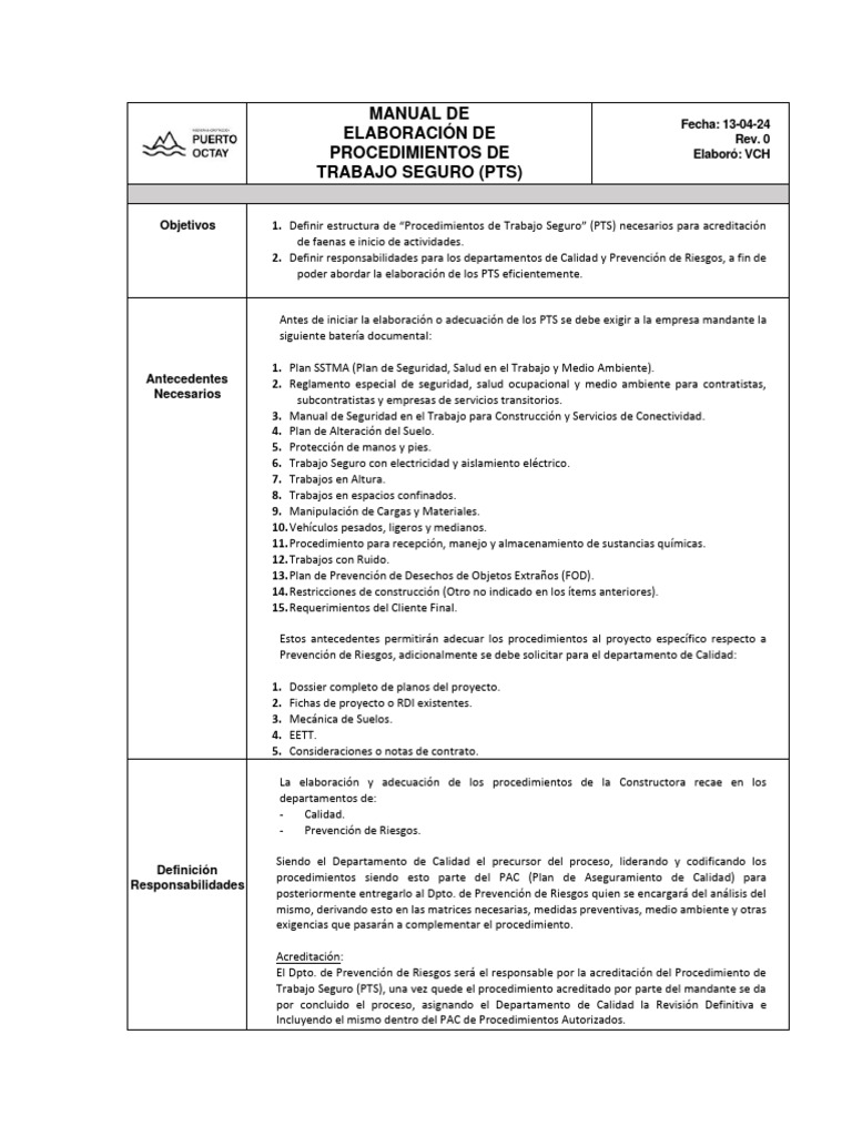 Manual de Procedimientos de Trabajo Seguro | PDF | Seguridad y salud ...