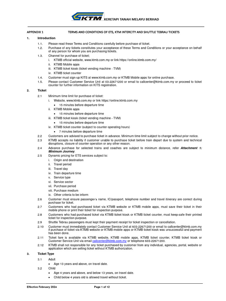 Appendix 1 - Terms and Conditions - Ets, Intercity & Shuttle Ticket ...