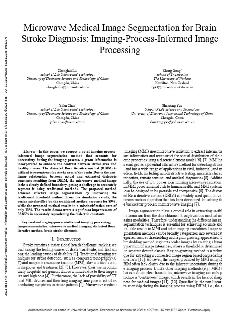 Microwave Medical Image Segmentation For Brain Stroke Diagnosis Imaging ...