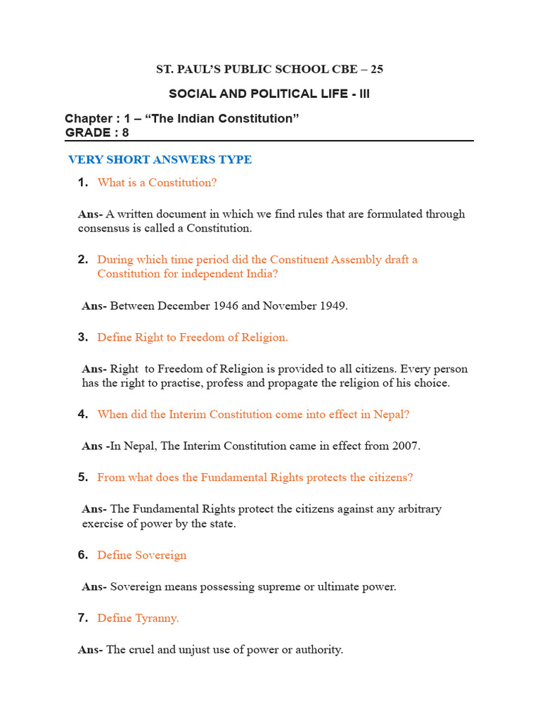 VIII - The Indian Constitution Notes | PDF | Separation Of Powers ...