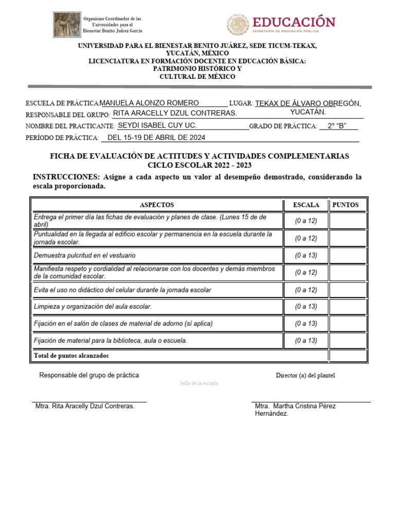 3._FICHA_DE_EVALUACIÓN_DE_ACT_COMPLEMENTARIAS seydi cuy | PDF | Aprendizaje