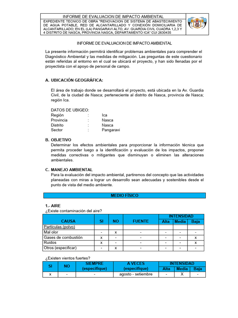 INFORME DE EVALUACION AMBIENTAL | PDF | Entorno natural | Evaluación de ...