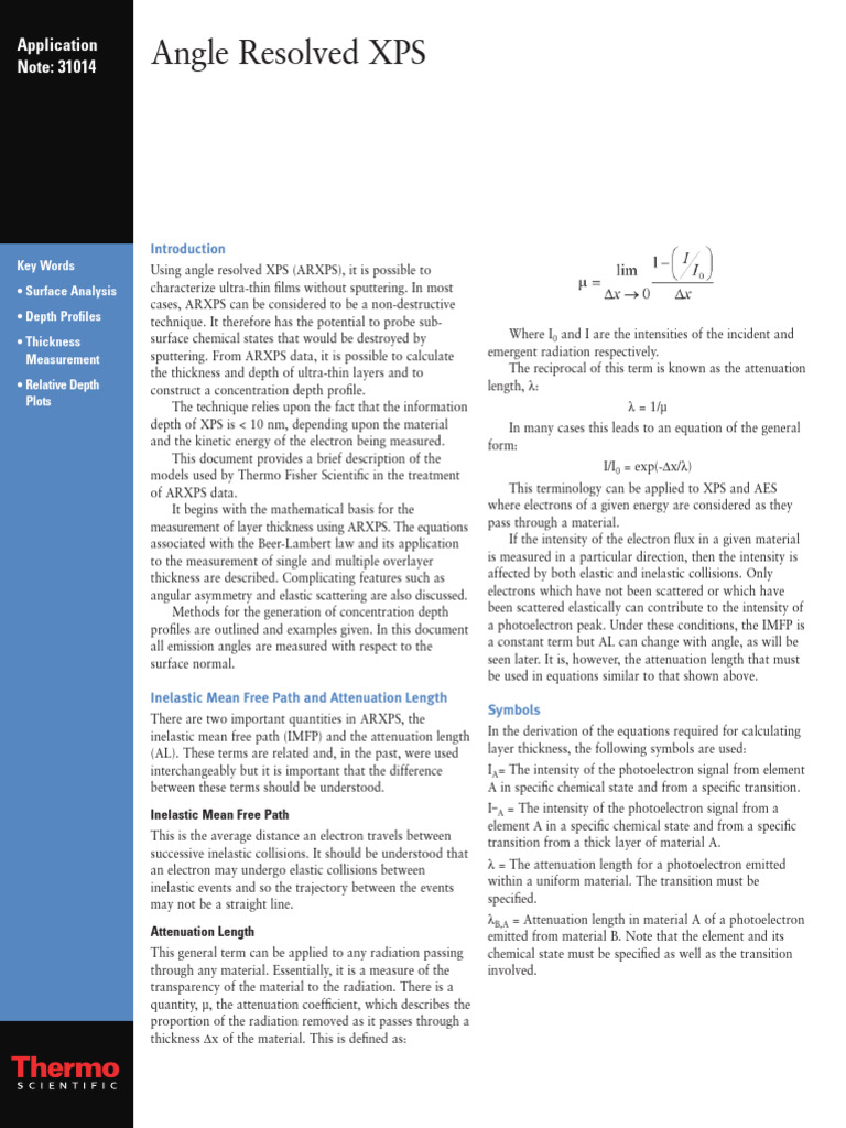 Angle Resolved XPS: Application | PDF | X Ray Photoelectron ...