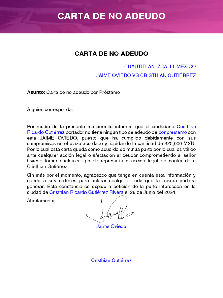 589962858 Carta de No Adeudo | PDF