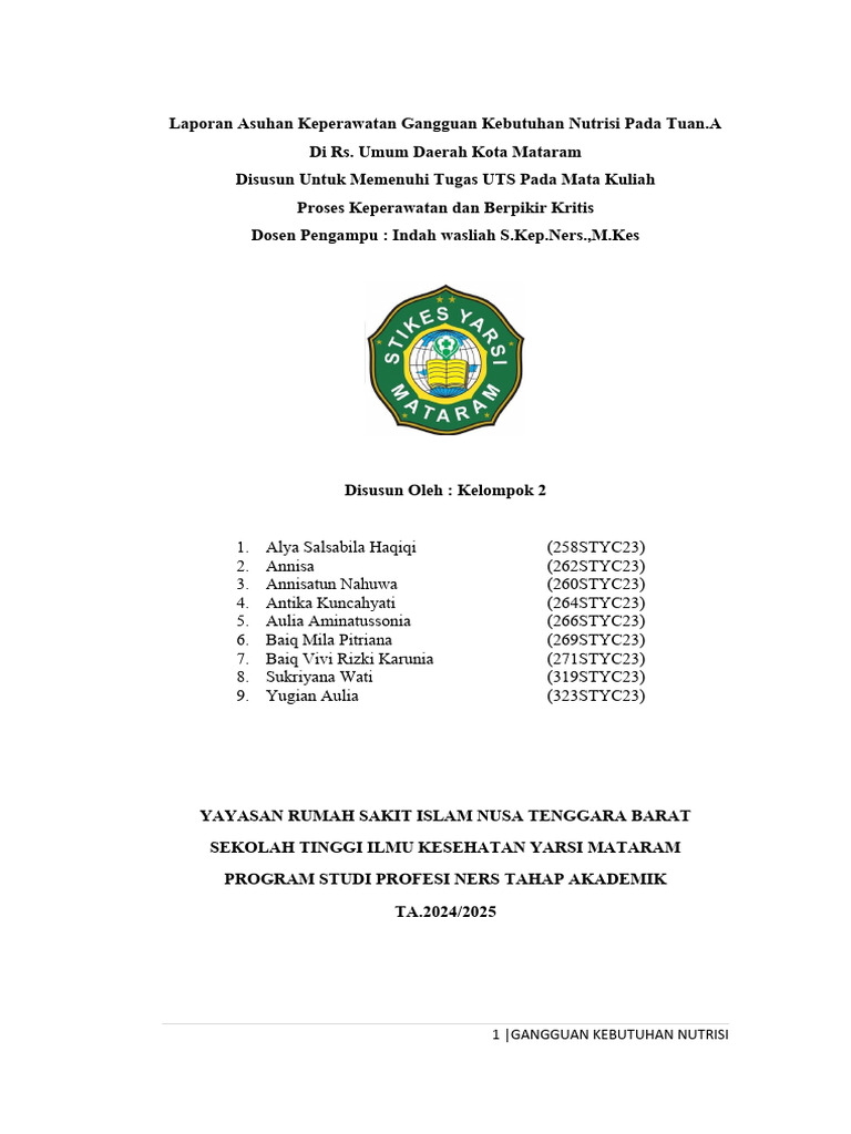 Laporan Gangguan Kebutuhan Nutrisi KLP2 | PDF | Kesehatan Holistik