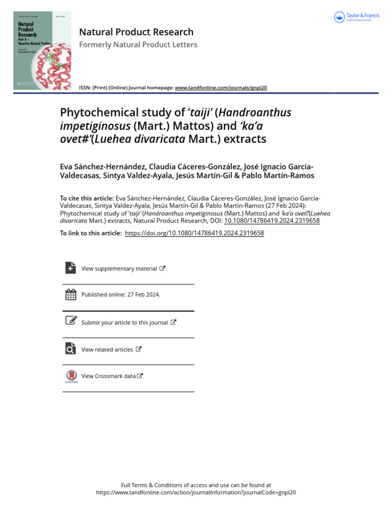 Phytochemical Study of Taiji Handroanthus Impetiginosus Mart. Mattos ... Phytochemical Study of Taiji Handroanthus Impetiginosus Mart. Mattos ...