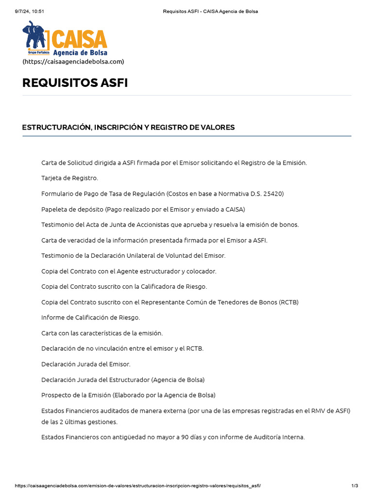 Requisitos ASFI - CAISA Agencia de Bolsa | PDF | Bolsa | Mercados ...