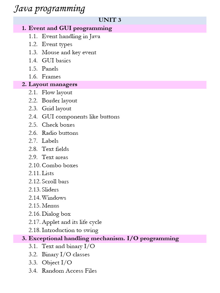 Java Unit 3 Pdf Graphical User Interfaces Class Computer Programming