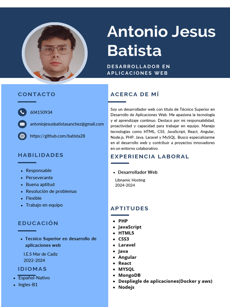 Currículum Vitae CV de Mujer Minimalista Azul | PDF