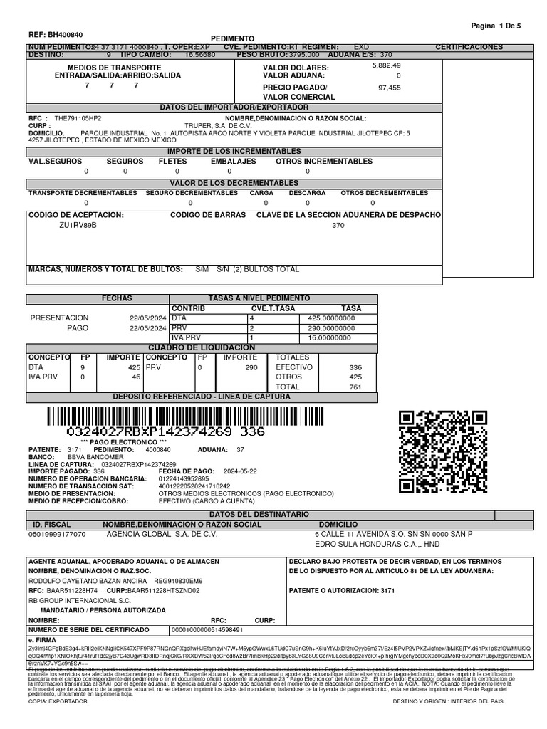 2024_BH400840_Pedimento_De_Exportacion_Exportador | PDF | Business ...