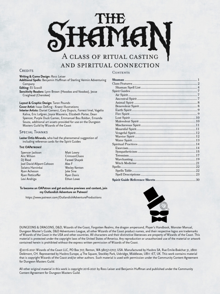 (OAP) Shaman Class | PDF | Wizards Of The Coast | Dungeons & Dragons