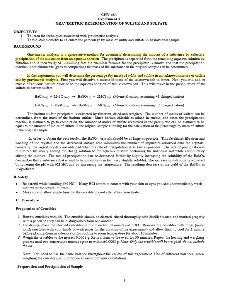 Experiment 3 - Gravimetric-Determination-of-Barium-Sulfate - 2023 | PDF | Precipitation ...
