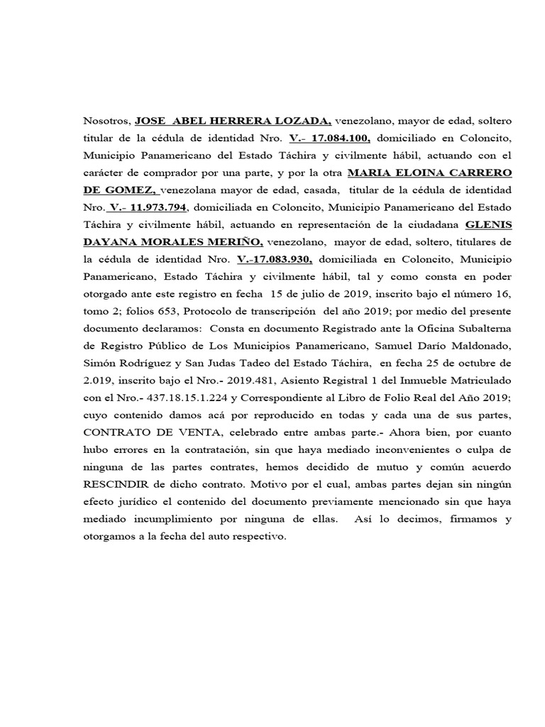 Rescision Maria Eloina Carrero y Jose Abel Herrera | PDF | Derecho