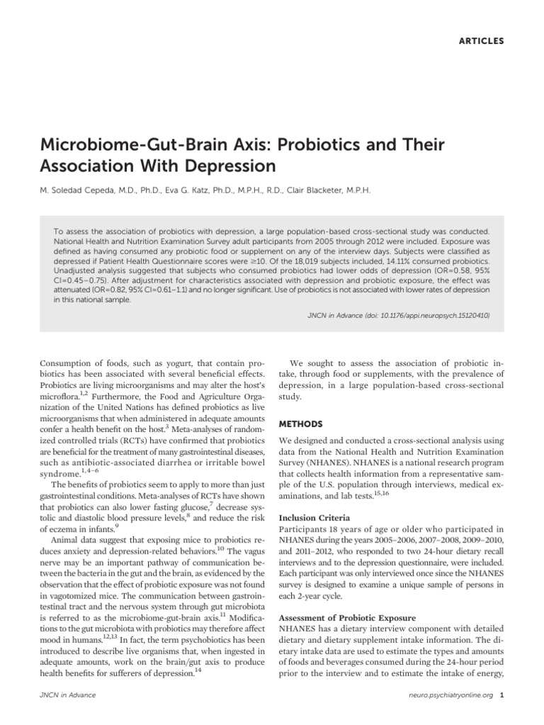Microbiome-Gut-Brain Axis Probiotics and Their Association With ...