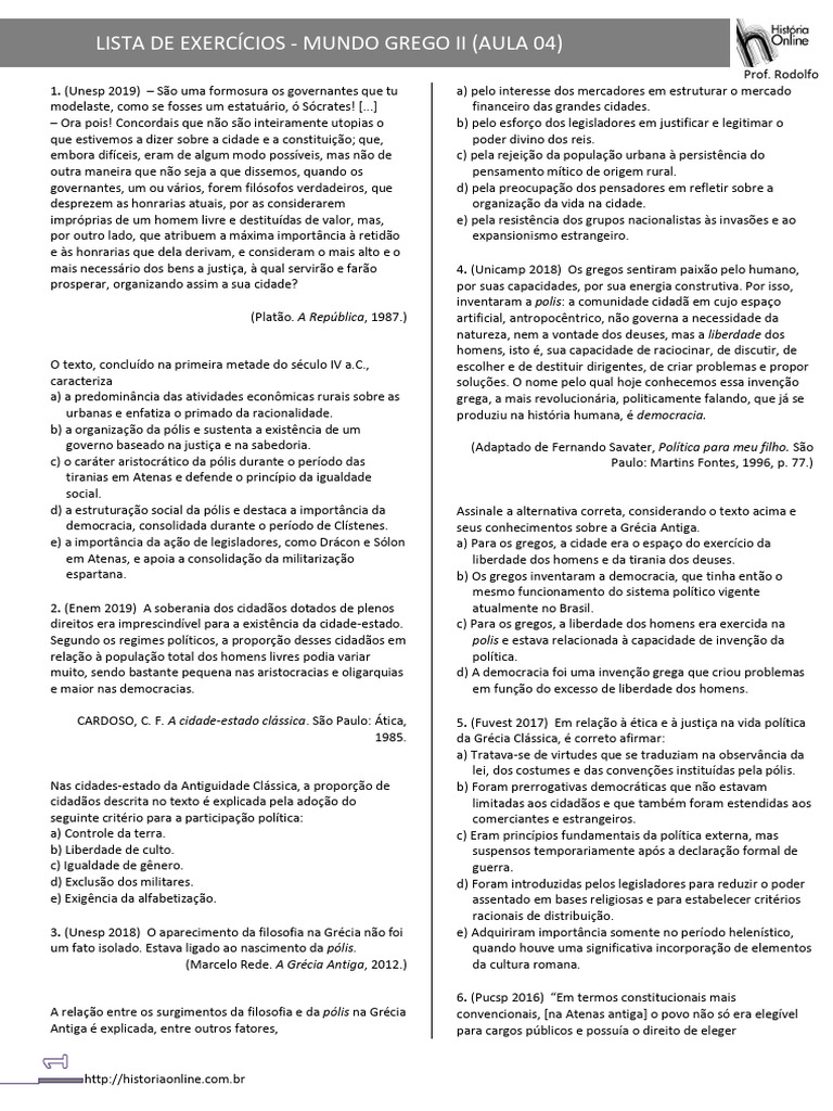 Lista Aula 04 Mundo Grego II | PDF | Democracia | Ideologias Políticas