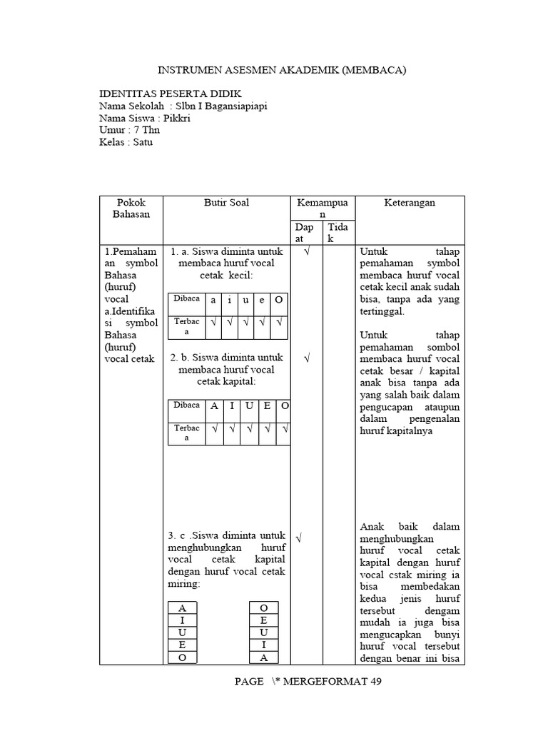 Asesment Membaca Anak Adhd | PDF