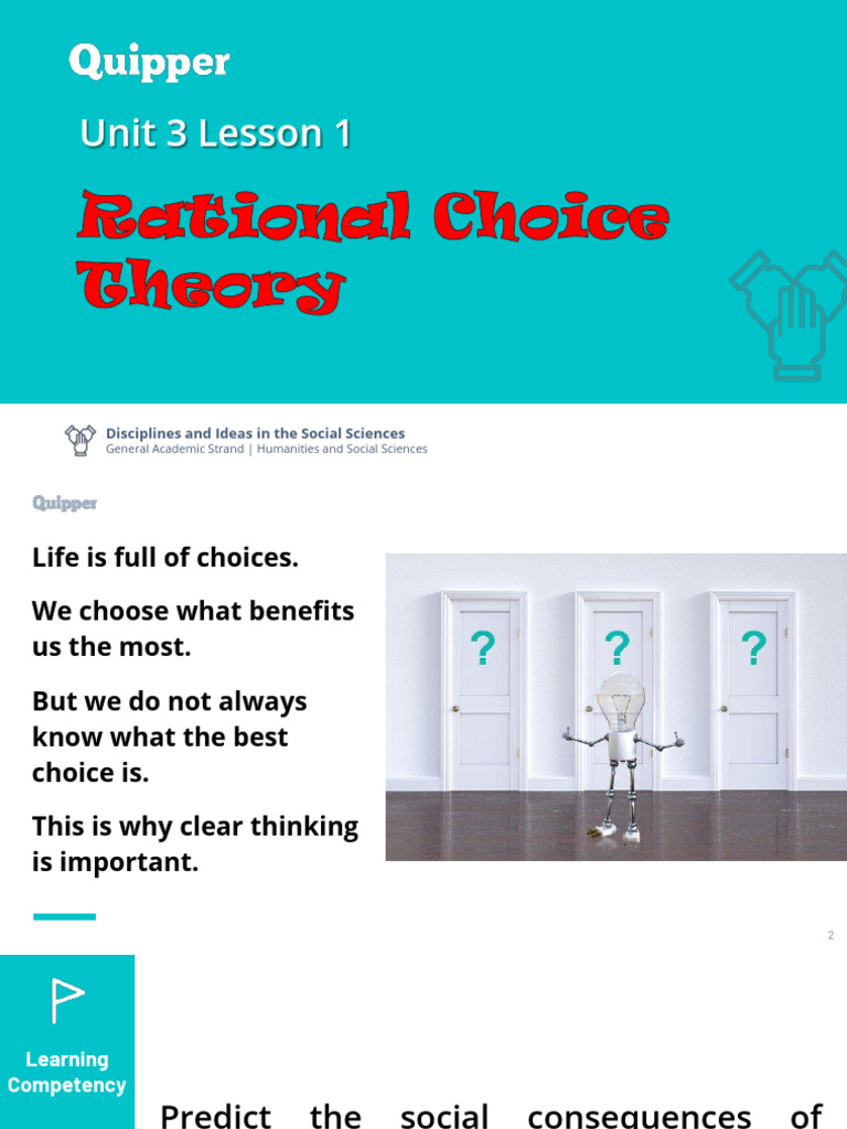 DISS Unit 3 Lesson 1 Rational Choice Theory 1 | PDF | Rationality | Theory