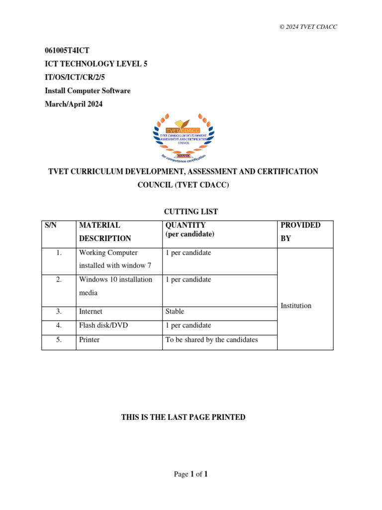 ICT 5 - Install Computer Software CUTTING LIST | PDF