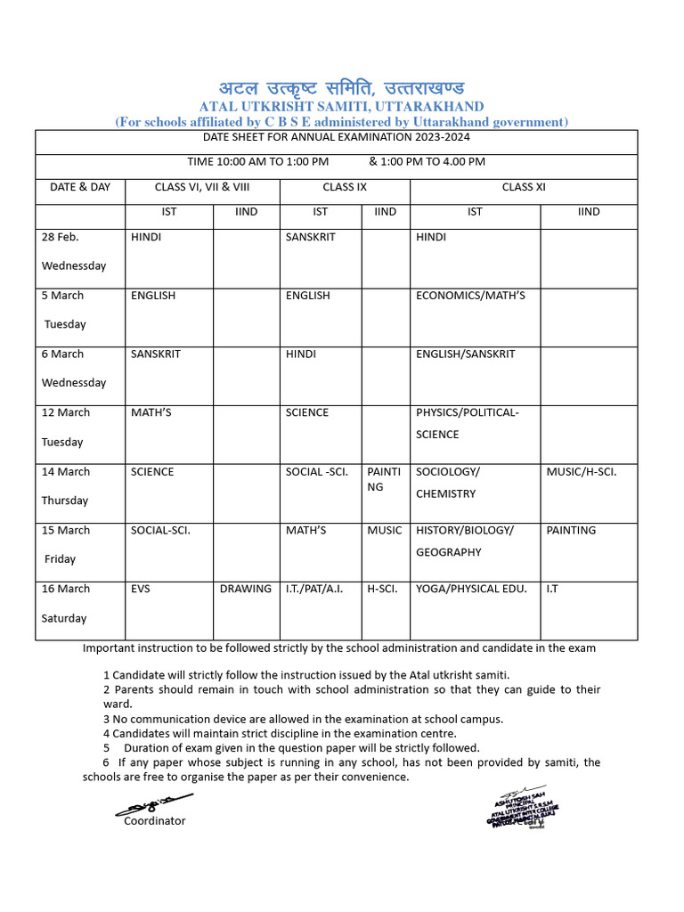 Time Table 2024 | PDF | Science