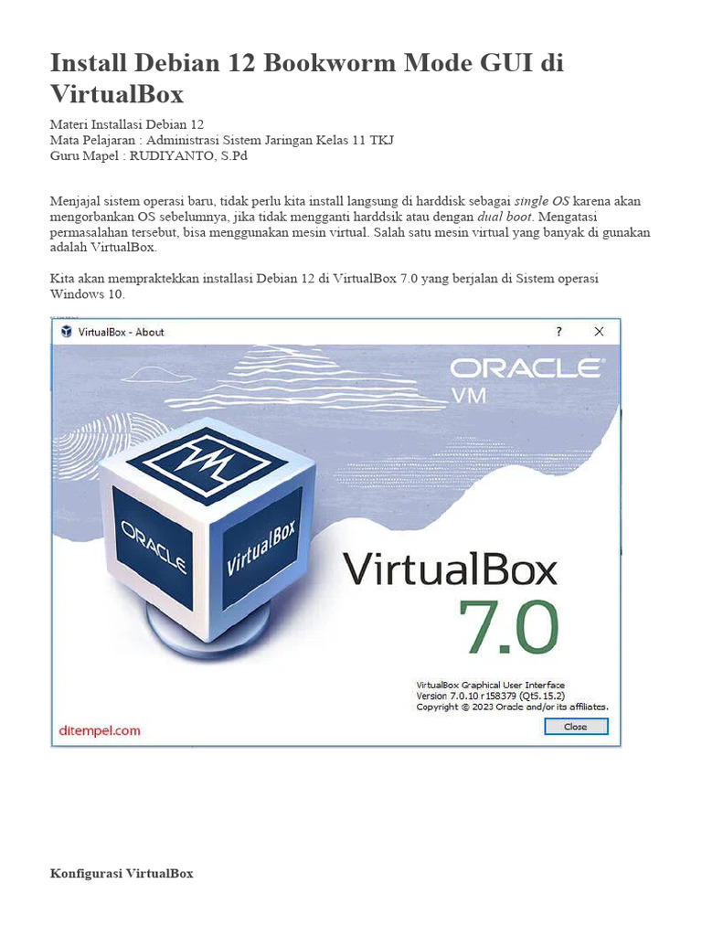 Install Debian 12 Bookworm Mode GUI Di VirtualBox | PDF