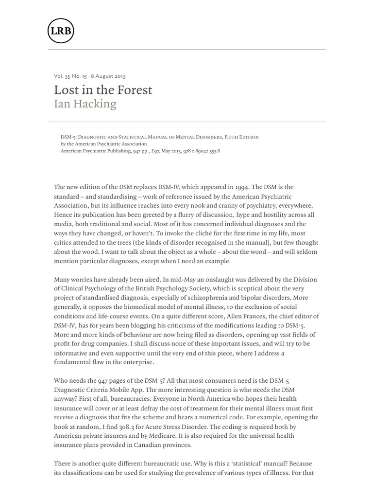 Ian Hacking Lost in The Forest - Who Needs The DSM | PDF | Diagnostic And Statistical Manual Of ...