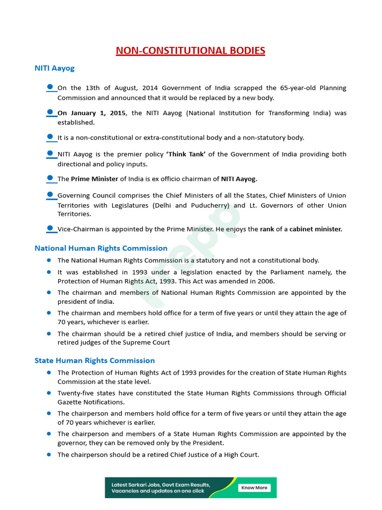 Non-Constitutional Bodies | PDF | Government | Government Of India