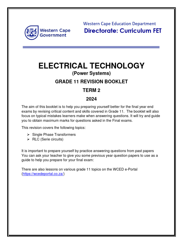 Grade 11 Electrical Technology Revision | PDF | Transformer ...