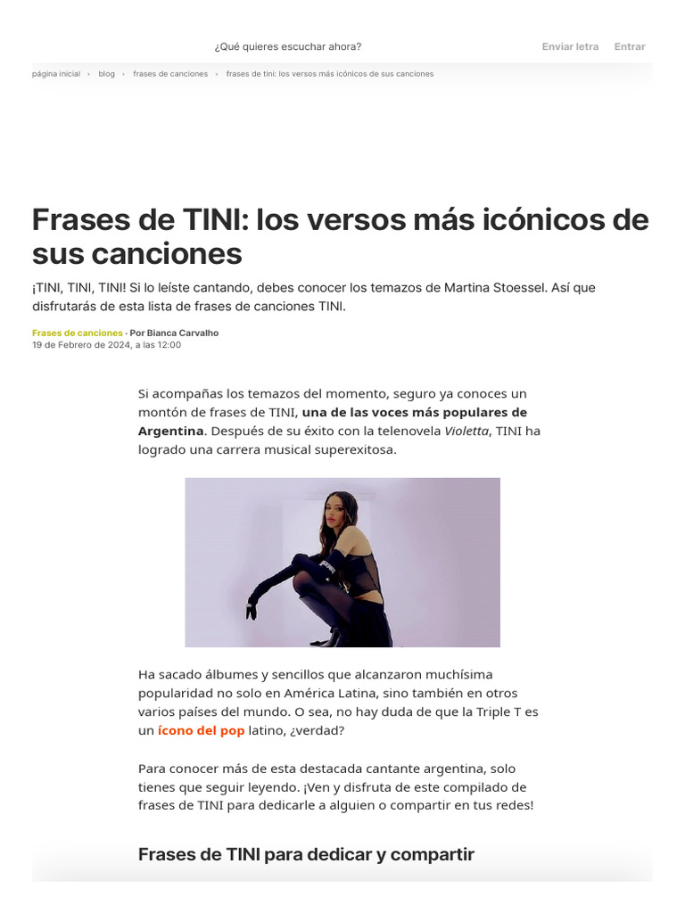 Frases de TINI - Los Versos Más Icónicos de Sus Canciones | PDF