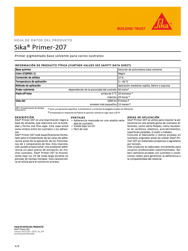 Sika Primer-207 | PDF | Lentes | Materiales
