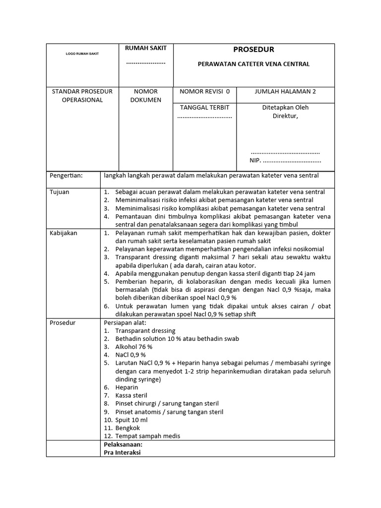 SOP Perawatan Cateter Vena Central-1 | PDF