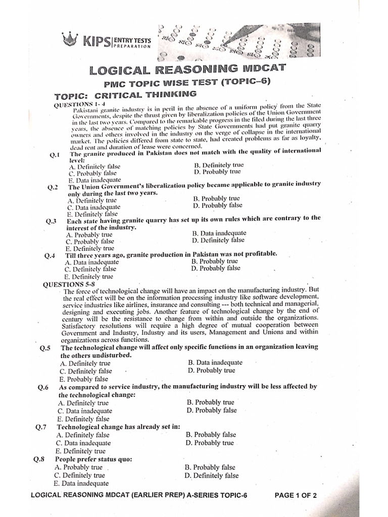 KIPS Logical Reasoning Unit#06 | PDF